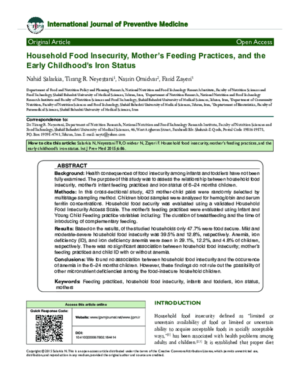 (PDF) Household food insecurity, mother′s feeding practices, and the ...