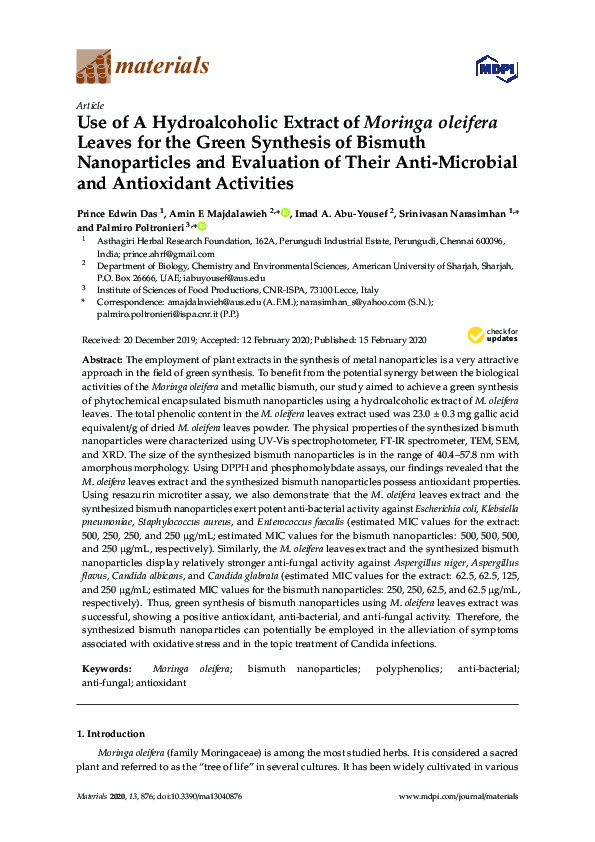 (PDF) Use of a Hydroalcoholic Extract of Moringa oleifera Leaves for ...