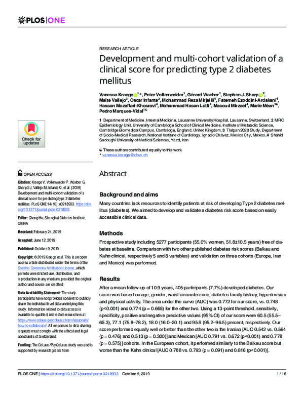 (PDF) Development and multi-cohort validation of a clinical score for ...