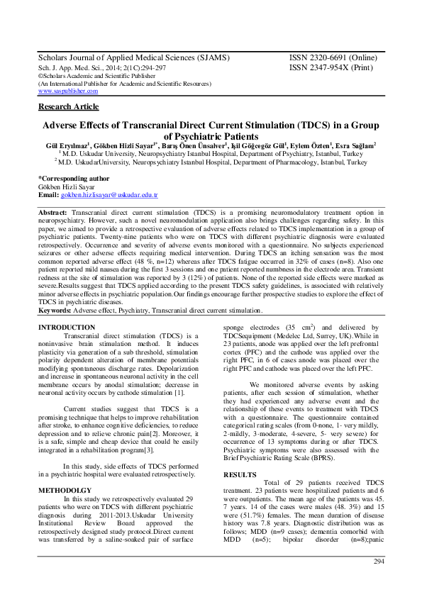 (PDF) Adverse Effects of Transcranial Direct Current Stimulation (TDCS ...