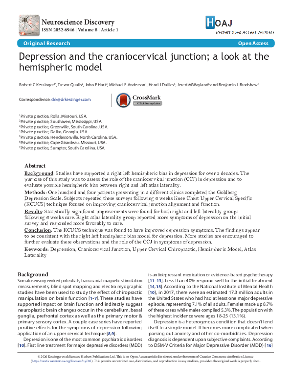 (PDF) Depression and the craniocervical junction; a look at the hemispheric model
