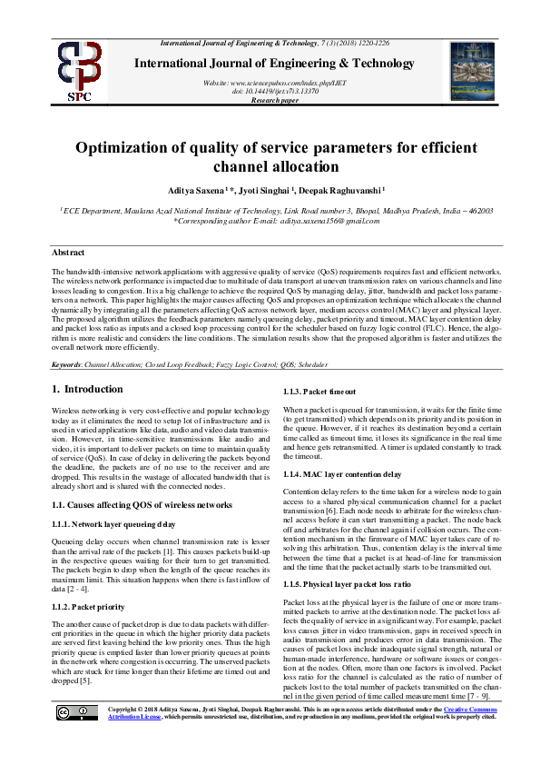 (PDF) Optimization of quality of service parameters for efficient channel allocation