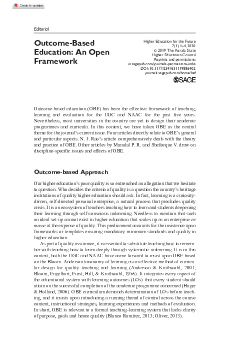 (PDF) Outcome-Based Education: An Open Framework