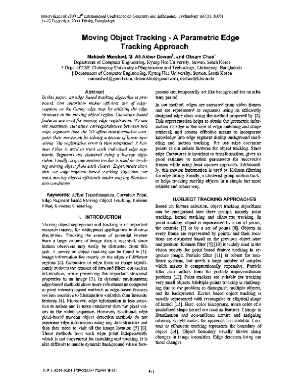 Pdf Moving Object Tracking A Parametric Edge Tracking Approach