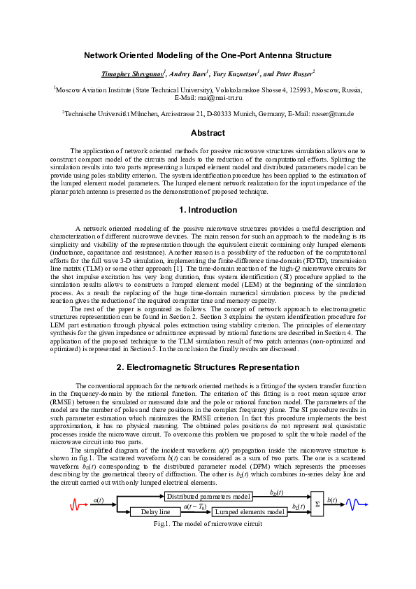 (PDF) Network Oriented Modeling of the One-Port Antenna Structure