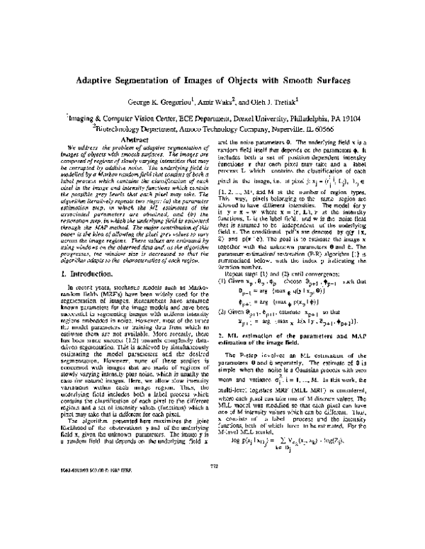 (PDF) Adaptive segmentation of images of objects with smooth surfaces