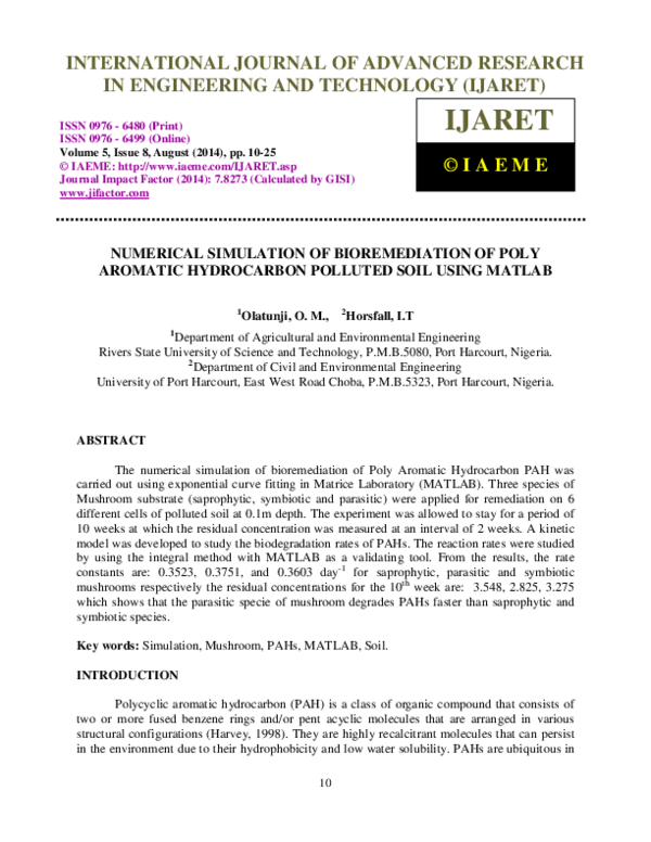 (PDF) Numerical Simulation of Bioremediation of Poly Aromatic Hydrocarbon Polluted Soil Using ...