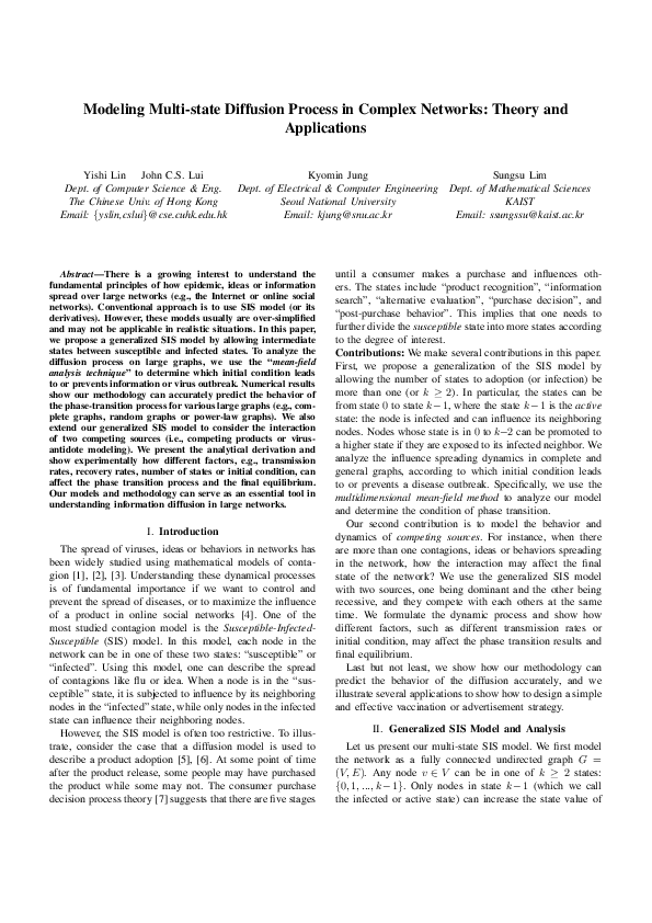 (PDF) Modeling Multi-state Diffusion Process in Complex Networks: Theory and Applications