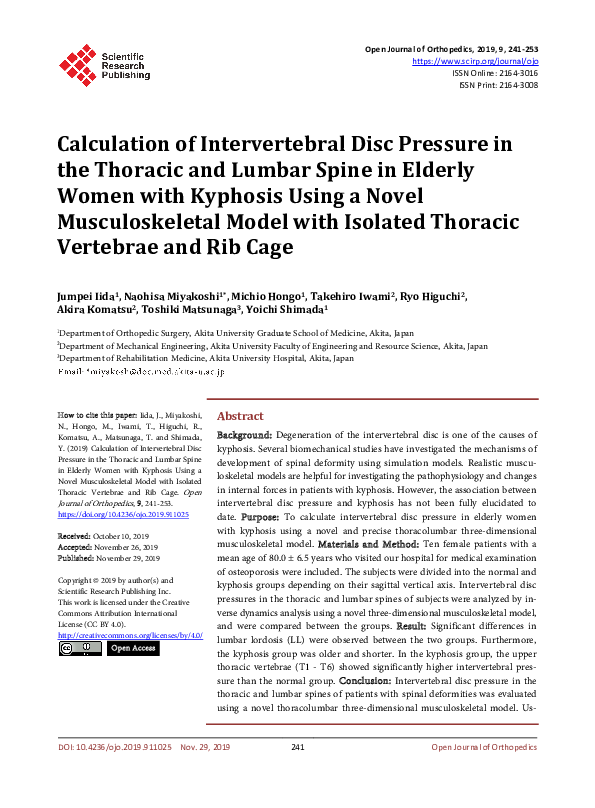 (PDF) Calculation of Intervertebral Disc Pressure in the Thoracic and ...