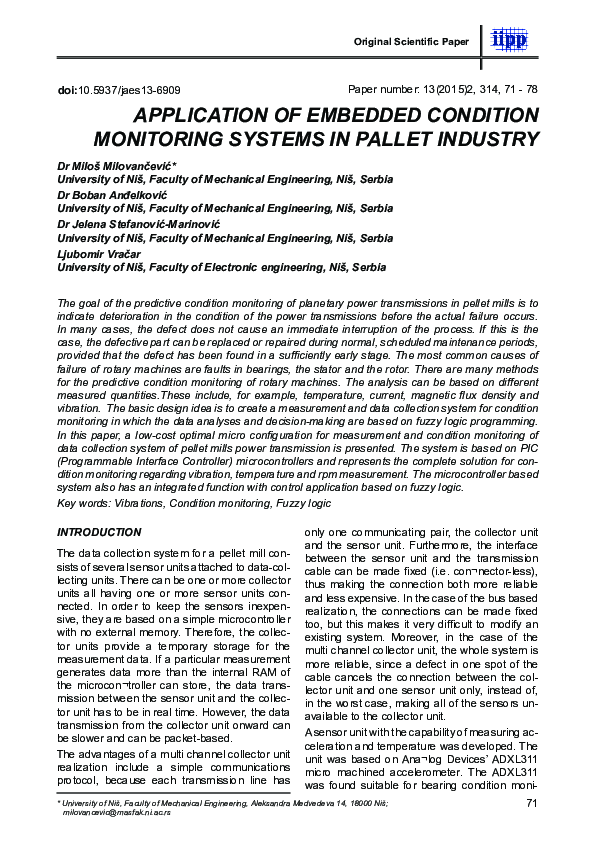 (PDF) Application of embedded condition monitoring systems in pallet industry