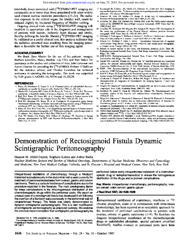 (PDF) Demonstration of Rectosigmoid Fistula Dynamic Scintigraphic Peritoneography | Arthur Radin ...