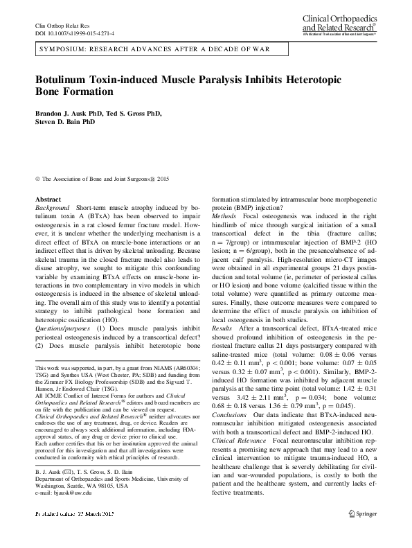 (PDF) Botulinum Toxin-induced Muscle Paralysis Inhibits Heterotopic ...
