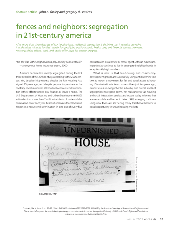(PDF) Fences and Neighbors: Segregation in 21ST-CENTURY America