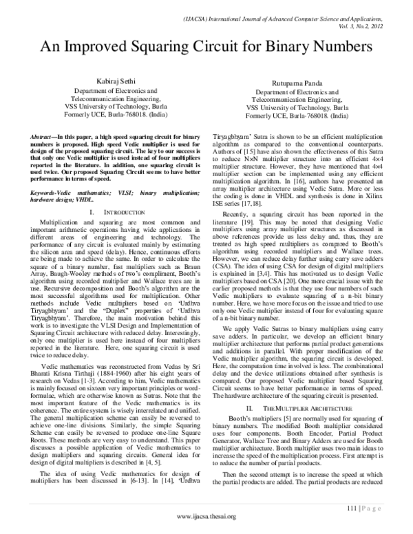 (PDF) An Improved Squaring Circuit for Binary Numbers