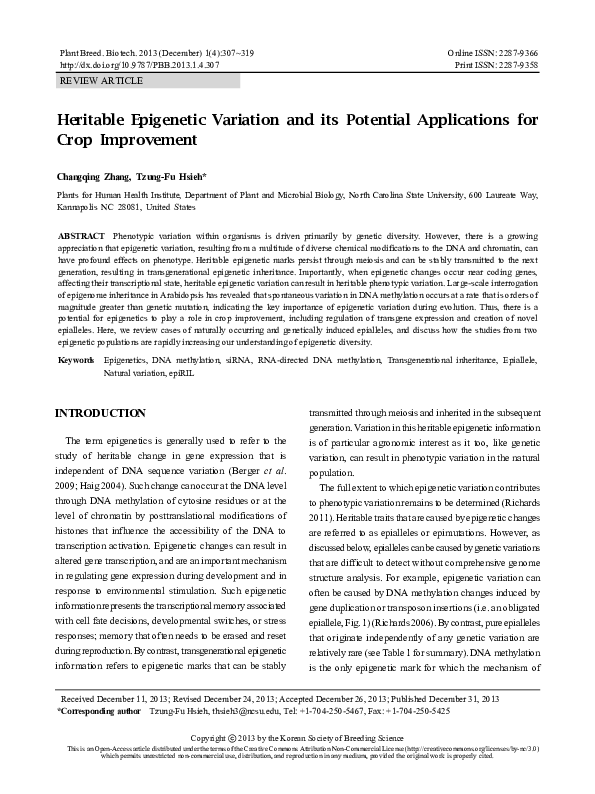 (PDF) Heritable Epigenetic Variation and its Potential Applications for ...