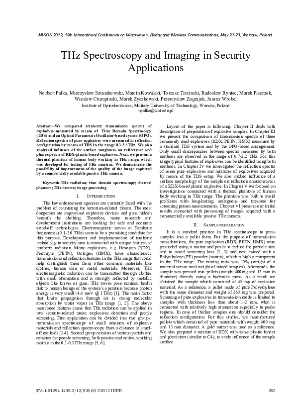 (PDF) THz spectroscopy and imaging in security applications