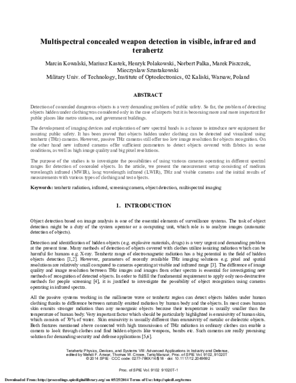 (PDF) Multispectral concealed weapon detection in visible, infrared, and terahertz