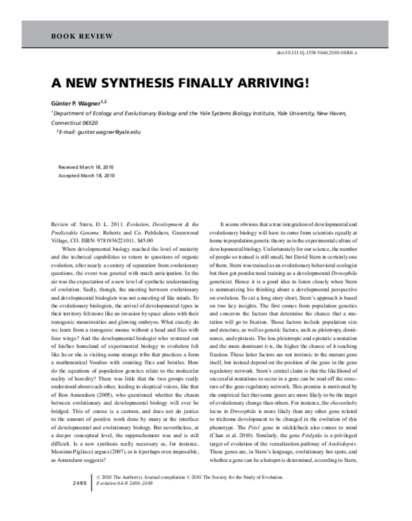 (PDF) A New Synthesis Finally Arriving! | Gunter Wagner - Academia.edu
