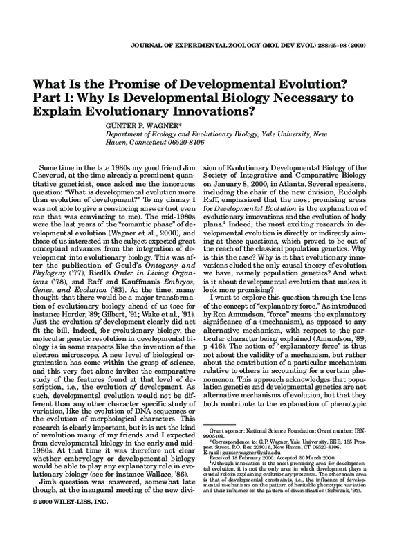 (PDF) What is the promise of developmental evolution? Part I: why is ...