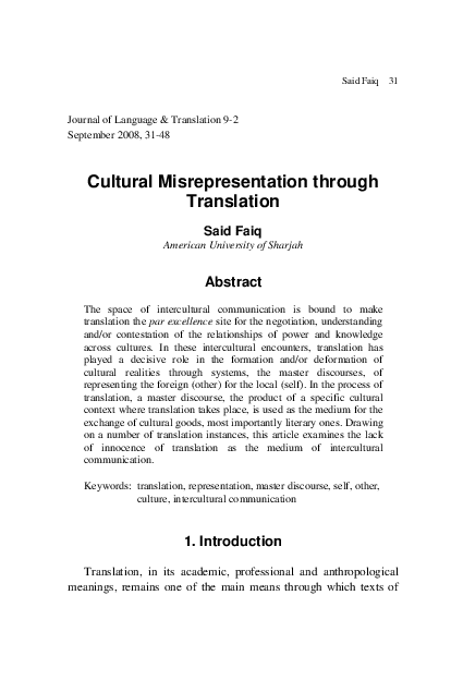(PDF) Cultural Misrepresentation through Translation