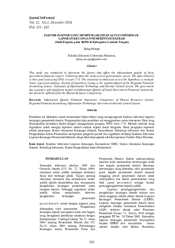 (PDF) FAKTOR-FAKTOR YANG MEMPENGARUHI KUALITAS INFORMASI LAPORAN KEUANGAN PEMERINTAH DAERAH ...