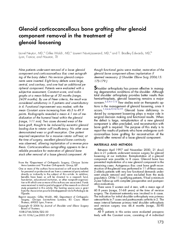 (PDF) Glenoid corticocancellous bone grafting after glenoid component ...