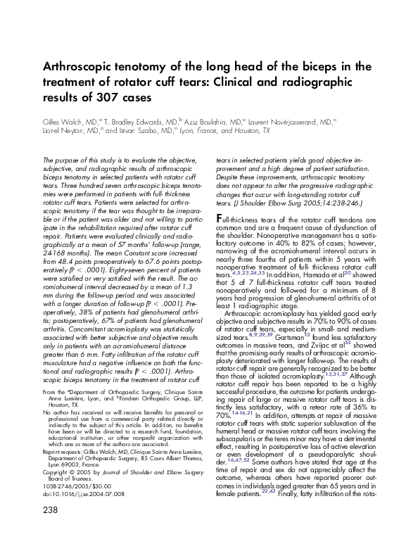 (PDF) Arthroscopic tenotomy of the long head of the biceps in the ...