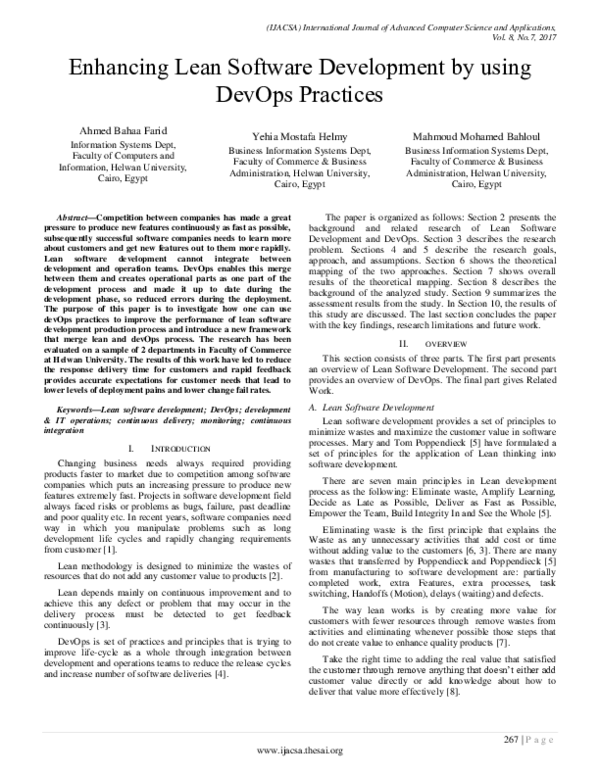 (PDF) Enhancing Lean Software Development by using Devops Practices