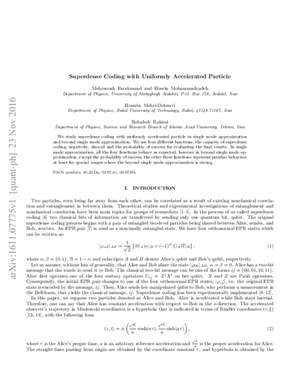 (PDF) Superdense Coding with Uniformly Accelerated Particle