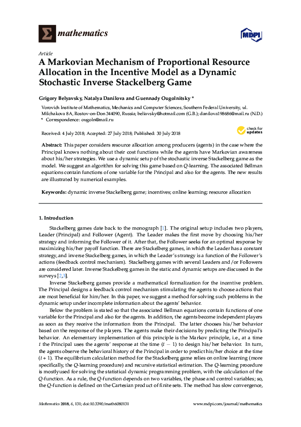 (PDF) A Markovian Mechanism of Proportional Resource Allocation in the Incentive Model as a ...