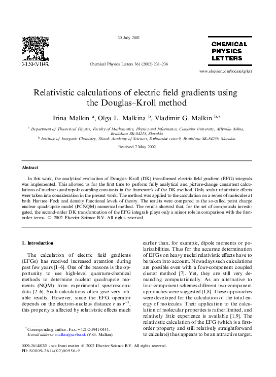 (PDF) Relativistic calculations of electric field gradients using the ...