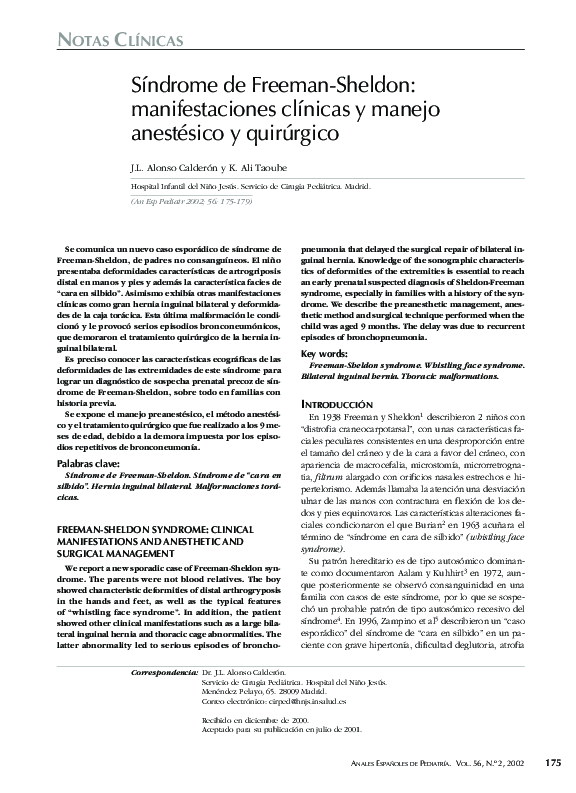 (PDF) Síndrome de Freeman-Sheldon: manifestaciones clínicas y manejo ...