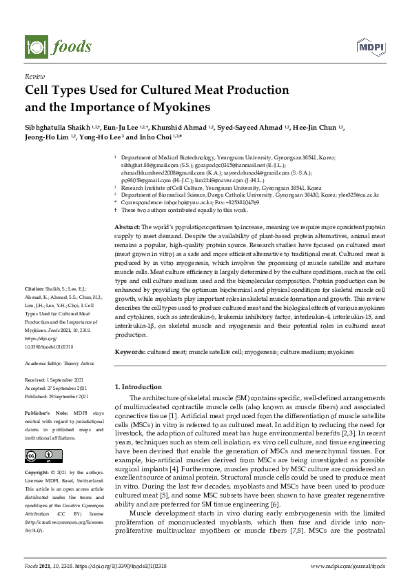 (PDF) Cell Types Used for Cultured Meat Production and the Importance ...