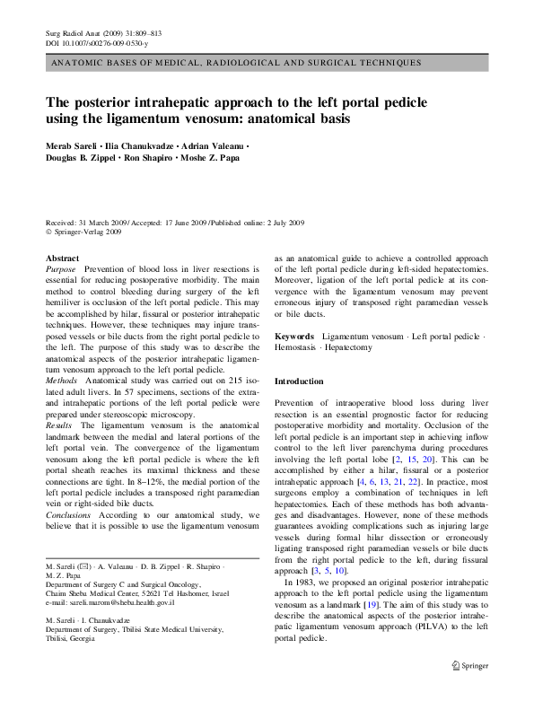 (PDF) The posterior intrahepatic approach to the left portal pedicle ...