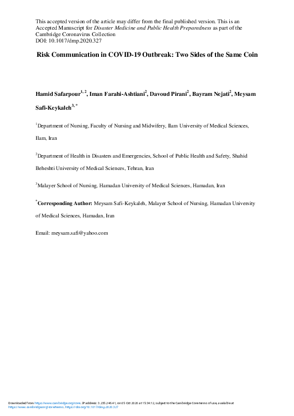 (PDF) Risk Communication in COVID-19 Outbreak: Two Sides of the Same ...
