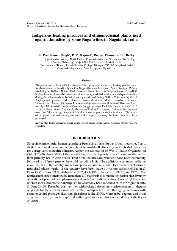 (PDF) Indigenous healing practices and ethnomedicinal plants used against Jaundice by some Naga ...