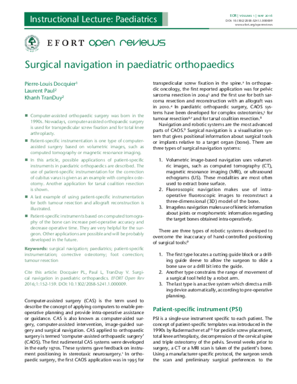 (PDF) Surgical navigation in paediatric orthopaedics