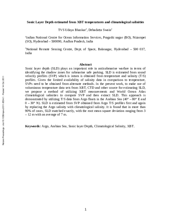 (PDF) Sonic Layer Depth estimated from XBT temperatures and climatological salinities | Tvs ...