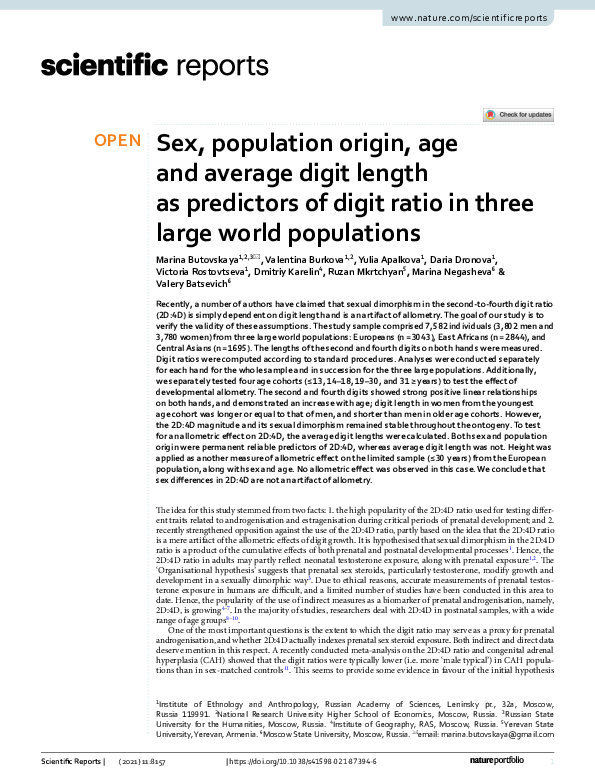 (PDF) Sex, population origin, age and average digit length as ...