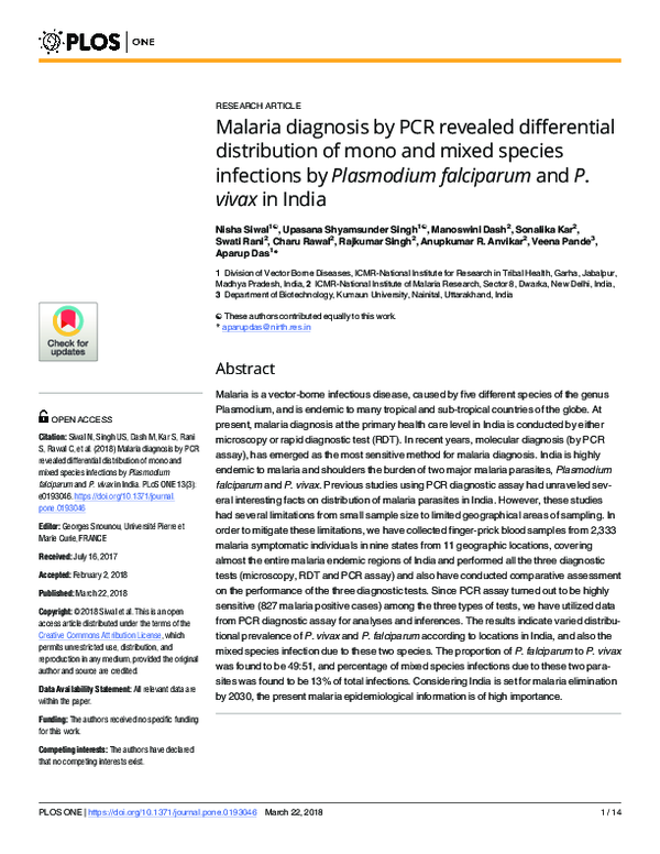 (PDF) Malaria diagnosis by PCR revealed differential distribution of ...