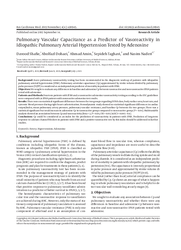 (PDF) Pulmonary Vascular Capacitance as a Predictor of Vasoreactivity ...