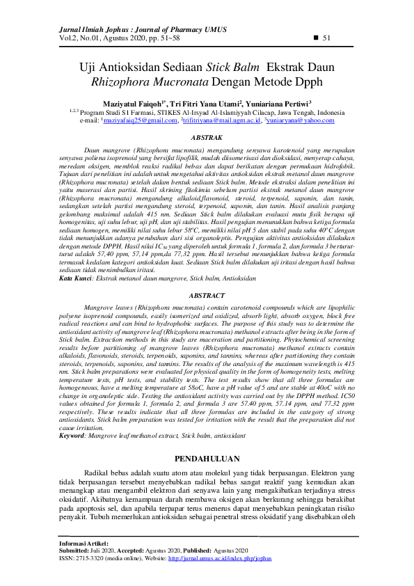 (PDF) Uji Antioksidan Sediaan Stick Balm Ekstrak Daun Rhizophora ...