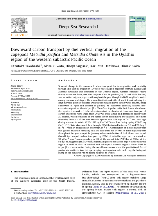 (PDF) Downward carbon transport by diel vertical migration of the ...