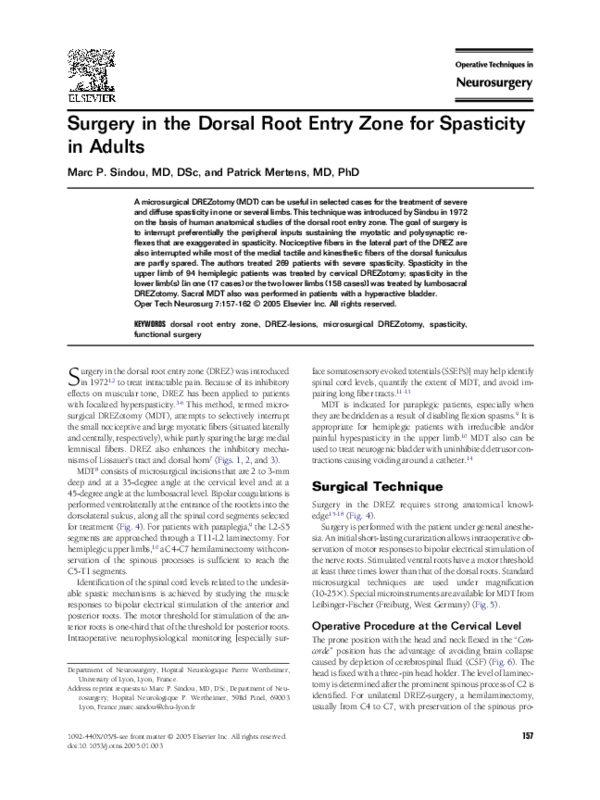 (PDF) Surgery in the Dorsal Root Entry Zone for Spasticity in Adults