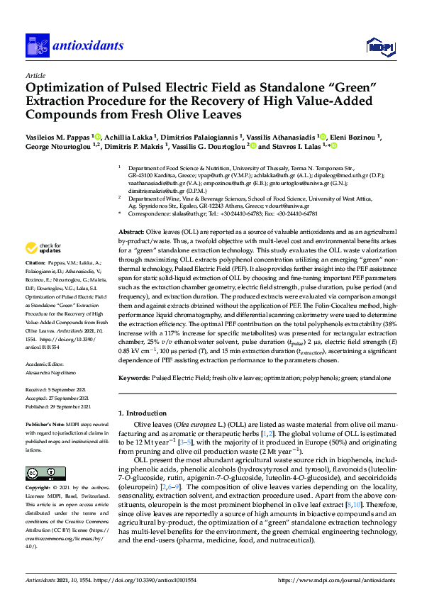(PDF) Optimization of Pulsed Electric Field as Standalone “Green ...