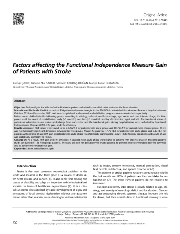 (PDF) Factors affecting the Functional Independence Measure Gain of ...