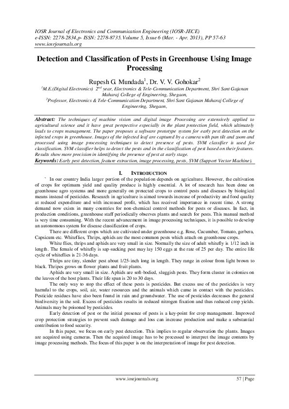 (PDF) Detection and Classification of Pests in Greenhouse Using Image ...