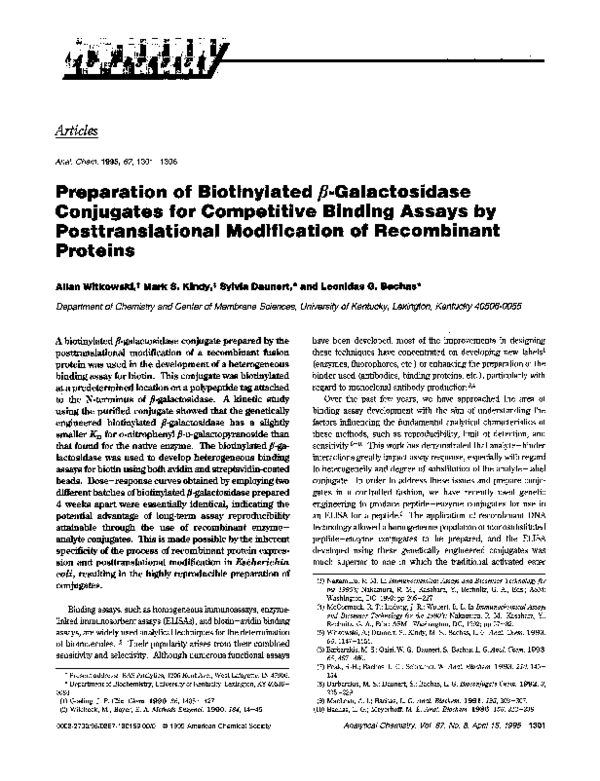 (PDF) Preparation of Biotinylated .beta.-Galactosidase Conjugates for ...