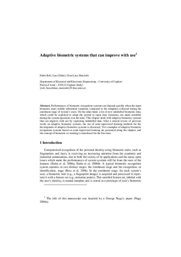 (PDF) Adaptive Biometric Systems That Can Improve with Use