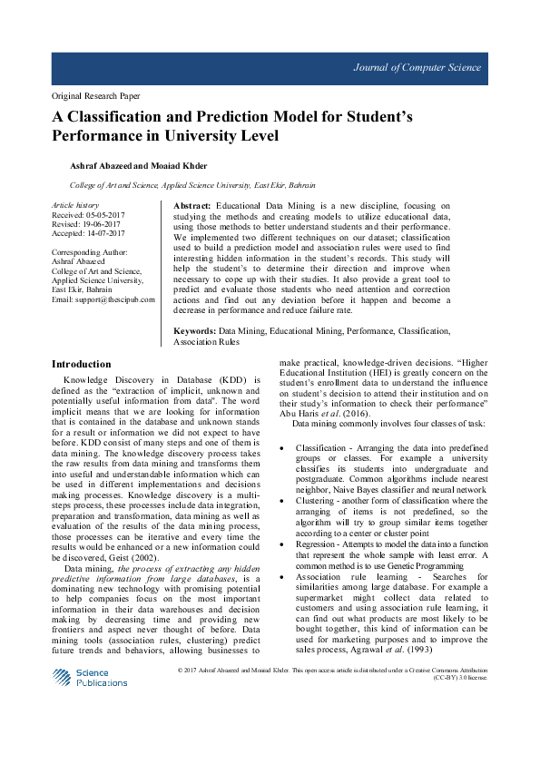 (PDF) A Classification and Prediction Model for Student's Performance ...